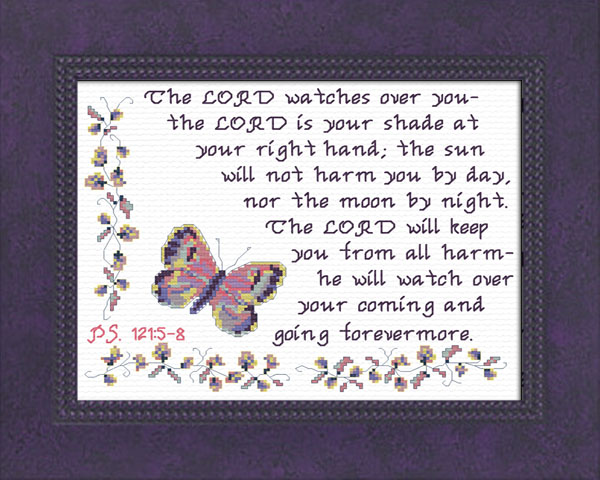 The LORD Watches Over You Psalms 121:5-8 Cross Stitch Design Custom ...